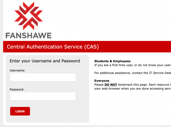 New CAS Login Experiance – Fanshawe CONNECTED